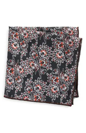 CLIFTON WILSON Print Linen Pocket Square - Black