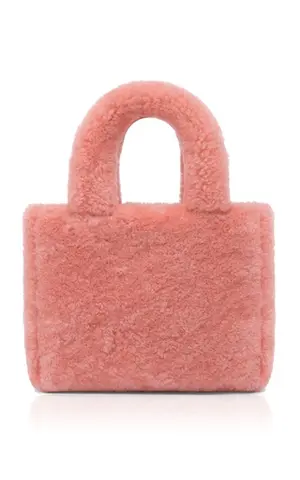 Amina Muaddi Giuly Shearling Top Handle Bag