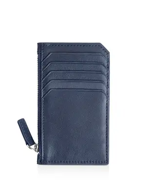 ROYCE NEW YORK Leather Zipper Credit Card Case - Blue