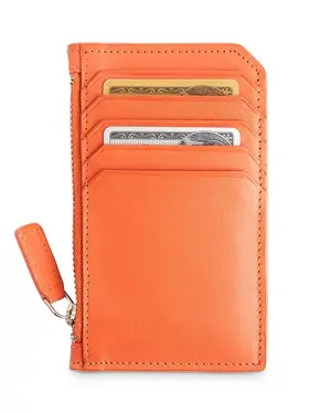ROYCE NEW YORK Leather Zipper Credit Card Case - Orange