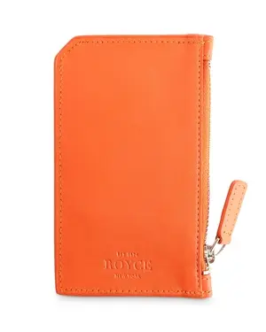 ROYCE NEW YORK Leather Zipper Credit Card Case - Orange