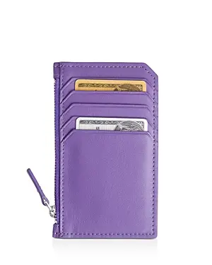 ROYCE NEW YORK Leather Zipper Credit Card Case Purple
