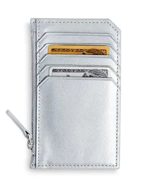 ROYCE NEW YORK Leather Zipper Credit Card Case - Silver