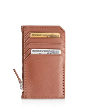 ROYCE NEW YORK Leather Zipper Credit Card Case - Tan