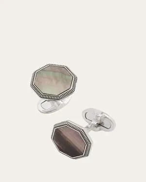JAN LESLIE Octagon Mother-of-pearl Cufflinks - Silver