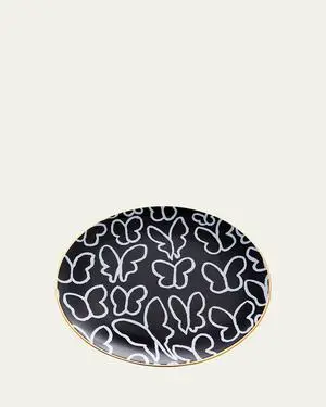 HUNT SLONEM Butterfly Dinner Plate With Gold Rim Black - One-color
