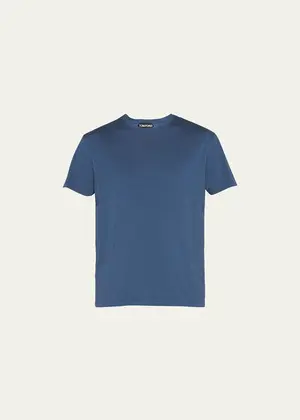TOM FORD Lyocell-cotton Crewneck T-shirt Marine Blu