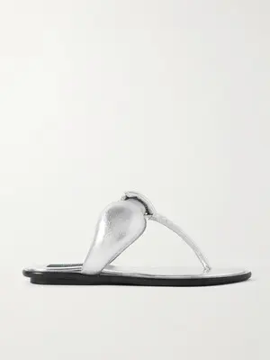 Emilio Pucci Padded Metallic Leather Thong Sandals - Silver