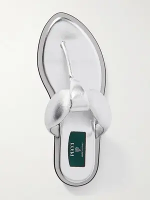 Emilio Pucci Padded Metallic Leather Thong Sandals - Silver