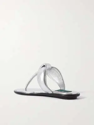 Emilio Pucci Padded Metallic Leather Thong Sandals - Silver
