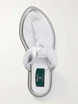 Emilio Pucci Padded Metallic Leather Thong Sandals - Silver