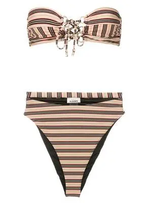 AMIR SLAMA Stripe-print Bandeau Bikini - Multicolour