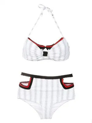 AMIR SLAMA Crochet-trim Striped Bikini Set - White
