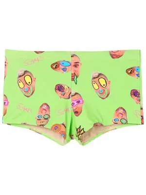 AMIR SLAMA Abstract-print Swimming Trunks - Green
