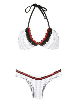 AMIR SLAMA Striped Crochet-trim Bikini Set - White