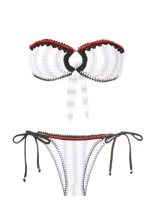 AMIR SLAMA Stripe-print Crochet-trim Bikini