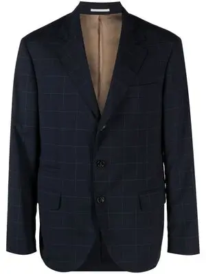 Brunello Cucinelli Single-breasted Checked Tailored Blazer - Blue