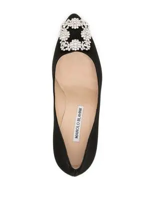 Manolo Blahnik 70mm Hangisi Crystal-buckle Pumps - Black