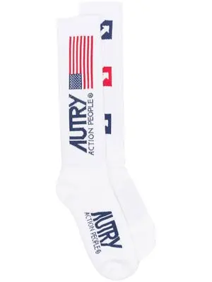 AUTRY Intarsia-knit Logo Ankle Socks - White
