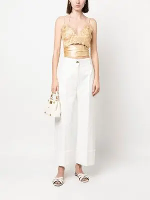 Alberta Ferretti Embroidered Silk Cropped Top