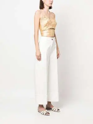 Alberta Ferretti Embroidered Silk Cropped Top