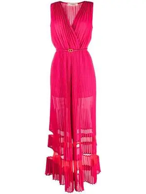 TWINSET Pleated Stripe-panel Jumpsuit - Pink