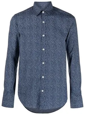Canali Floral-pattern Print Classical Shirt - Blue