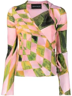 LOUISA BALLOU Graphic-print Wrap Blouse - Pink