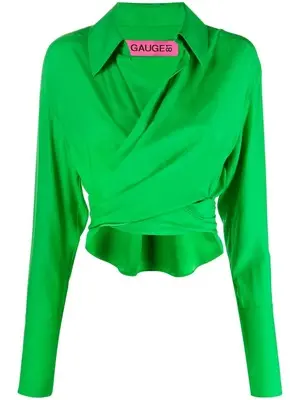 Gauge81 High-low Hem Wrap Shirt - Green
