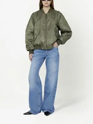 ANINE BING Leon Satin Bomber Jacket - Green