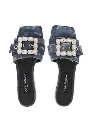 Dolce & Gabbana Embellished Patchwork-denim Sandals