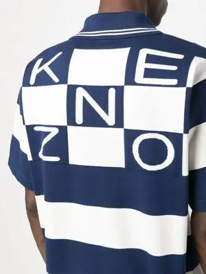 Kenzo Embroidered Logo Striped Polo Shirt - Blue