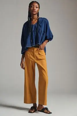 PILCRO Chambray Peasant Blouse
