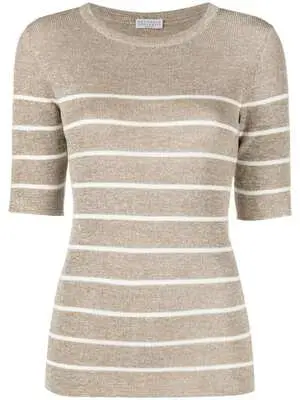 Brunello Cucinelli Striped Short-sleeve Knitted Top