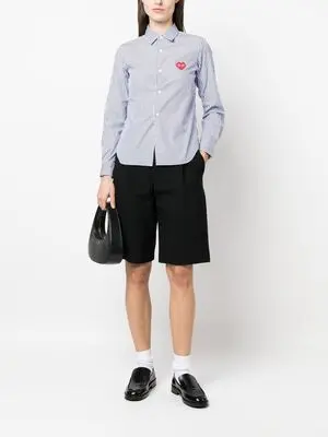 Play Comme Des Garcon Signature Heart-patch Striped Shirt