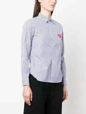 Play Comme Des Garcon Signature Heart-patch Striped Shirt
