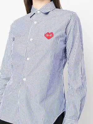 Play Comme Des Garcon Signature Heart-patch Striped Shirt