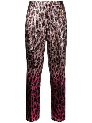 Roberto Cavalli Animal-print Lamé Cropped Trousers - Pink