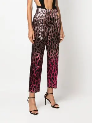 Roberto Cavalli Animal-print Lamé Cropped Trousers