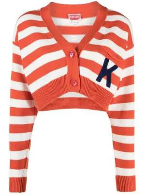 Kenzo Striped Cropped Cardigan - Orange