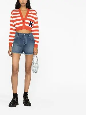 Kenzo Striped Cropped Cardigan - Orange