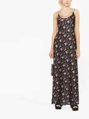 Rabanne Floral-print Chain-link Maxi Dress - Black