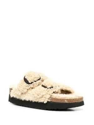 BIRKENSTOCK Arizona Big Buckle Shearling Slides - Neutrals