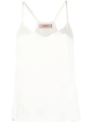TWINSET Rear Logo-plaque Satin Top - White