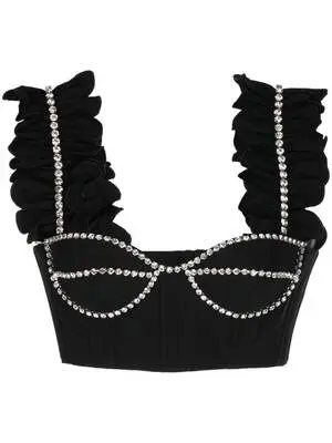 AREA Crystal-embellished Cropped Top - Black