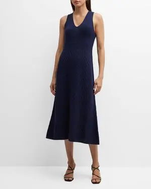 Emporio Armani Chevron Crochet A-line Midi Dress - Navy