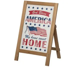 GLITZHOME God Bless America Patriotic Welcome S Tanding Sign - One-color