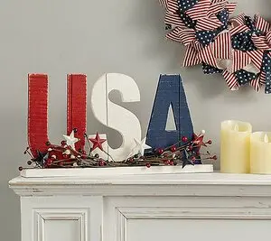 GLITZHOME Usa All The Way Patriotic Americana T Able Decor - One-color