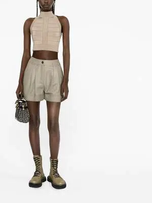Balmain High-waisted Lambskin Shorts