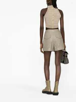 Balmain High-waisted Lambskin Shorts